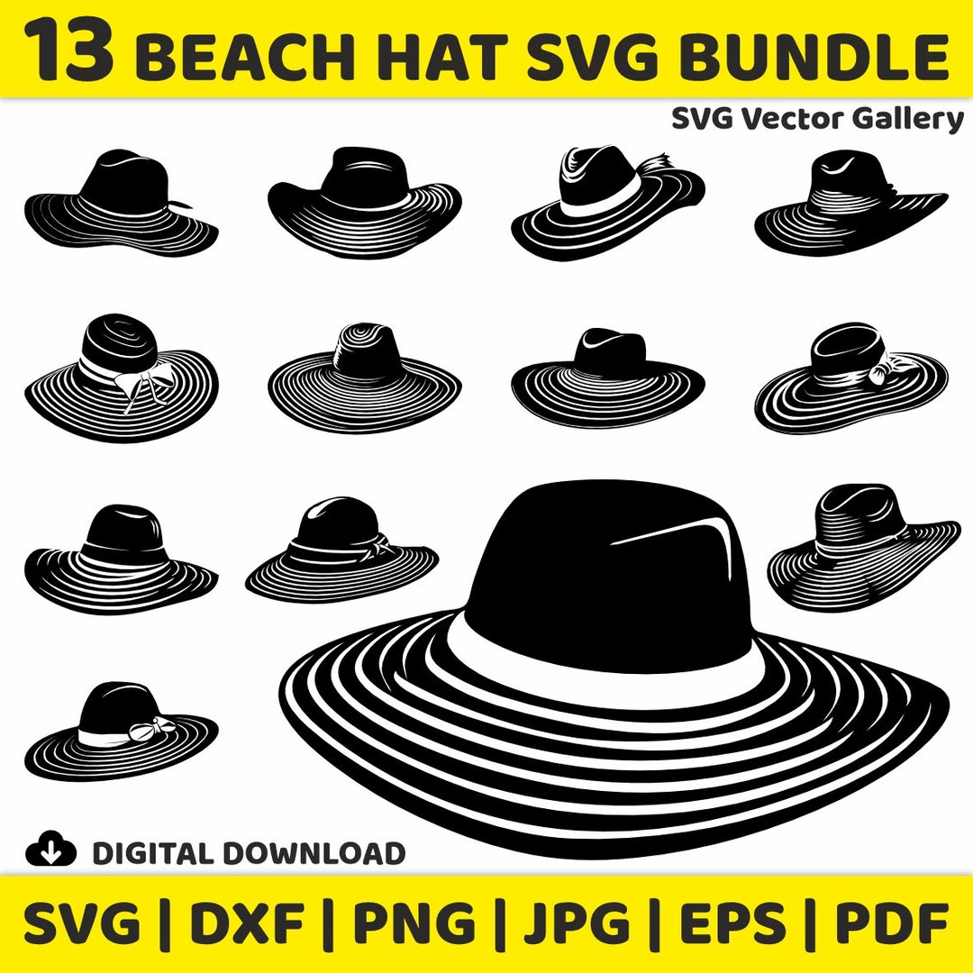 13 Summer Beach Straw Hat SVG Bundle, Clipart, Image, Silhouette ...