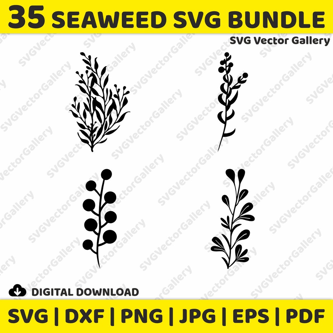35 Seaweed Leaf SVG Bundle, Clipart, Image, Silhouette, Vector, Svg ...