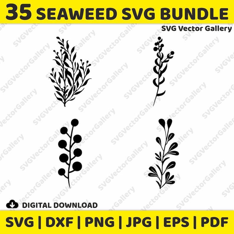 35 Seaweed Leaf SVG Bundle, Clipart, Image, Silhouette, Vector, Svg ...