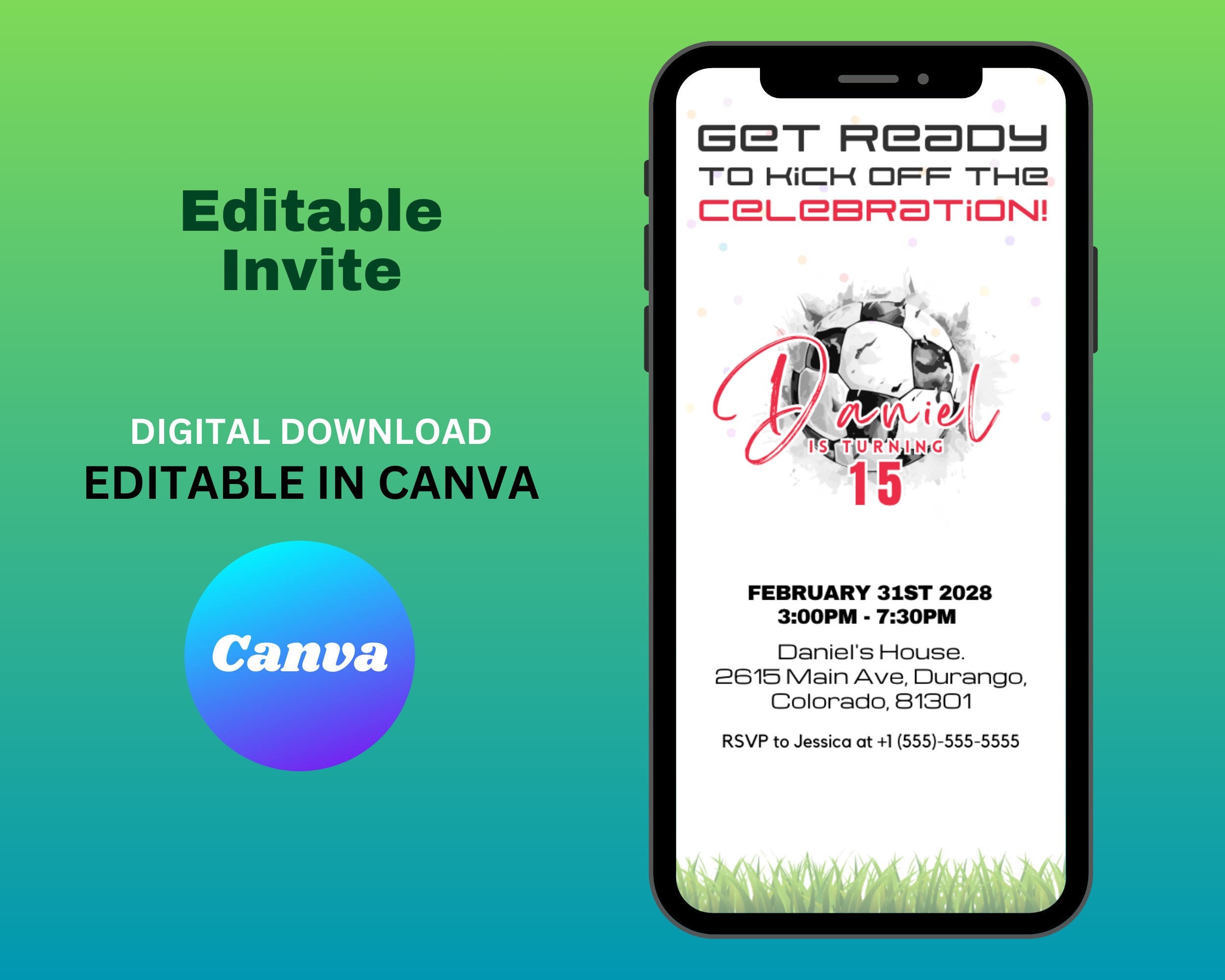 Soccer Birthday Invitation: Editable Canva Template (digital Download ...