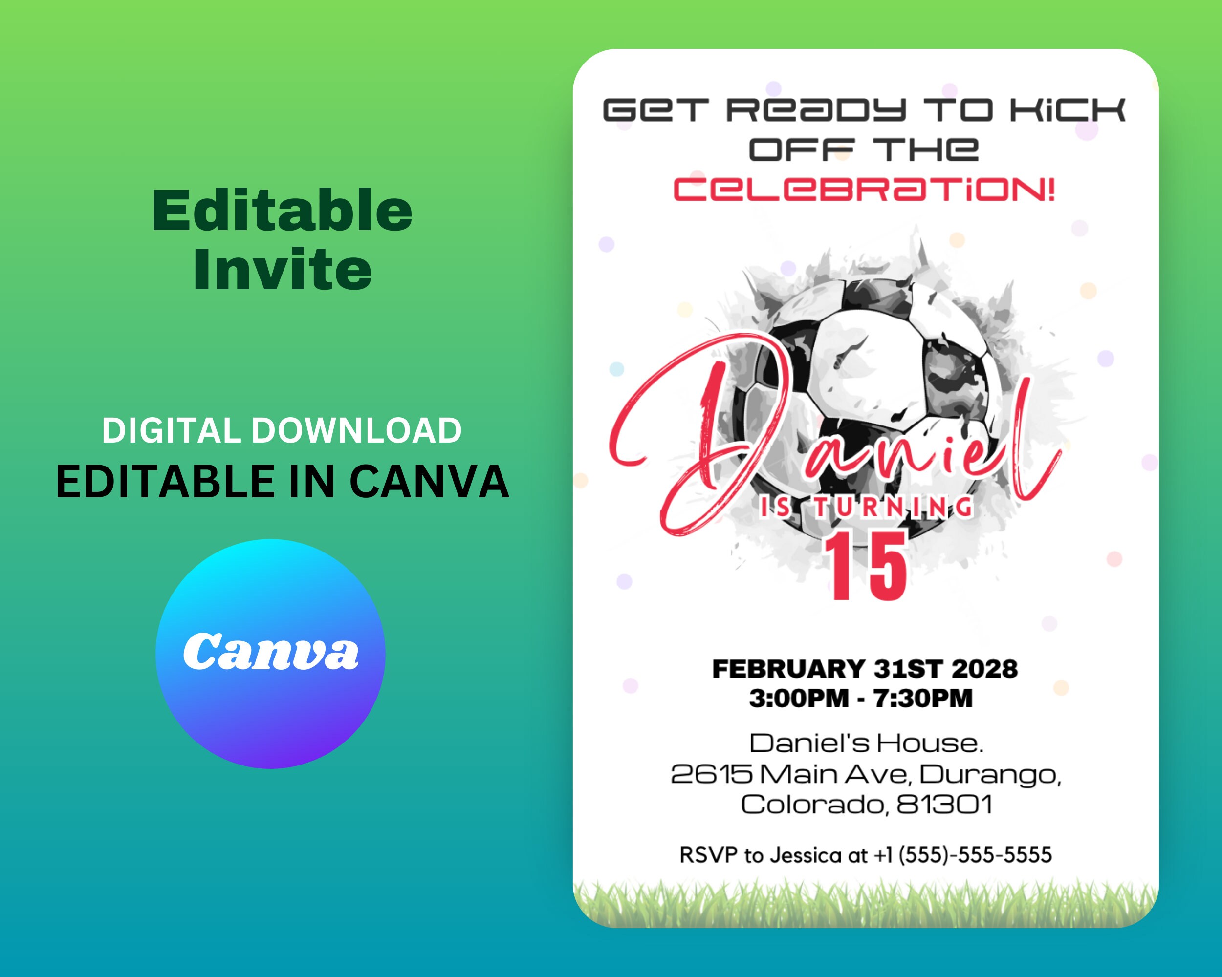 Soccer Birthday Invitation: Editable Canva Template (digital Download ...