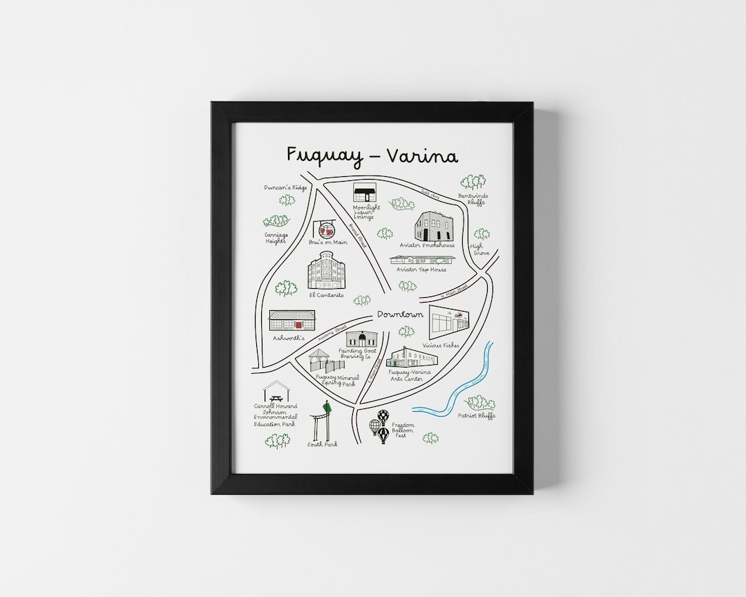 Fuquay Varina NC Illustrated Map Art Print - Vibrant North Carolina ...