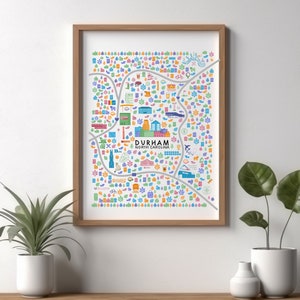 Durham North Carolina Illustrated Map Art Print - Unique Cityscape ...