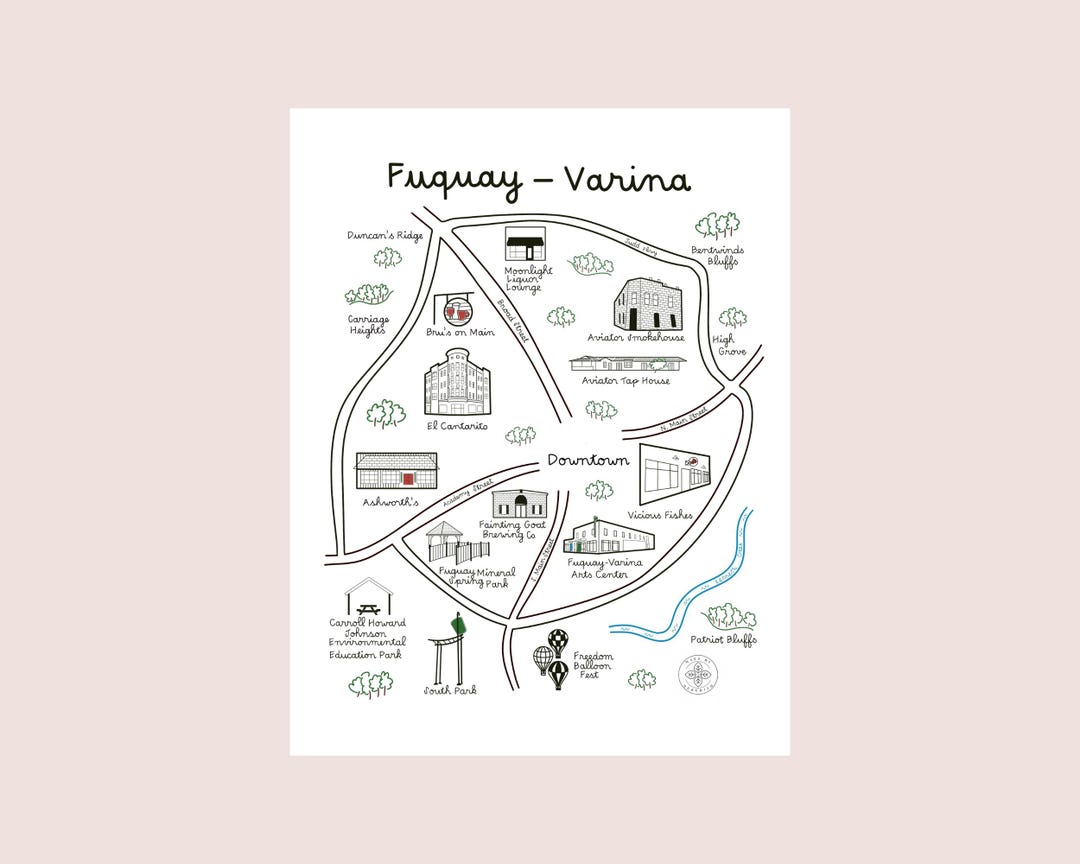Fuquay Varina NC Illustrated Map Art Print – North Carolina Cityscape ...