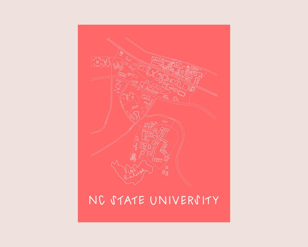 NC State University Map Print – Minimalist Wolfpack Wall Art - Etsy