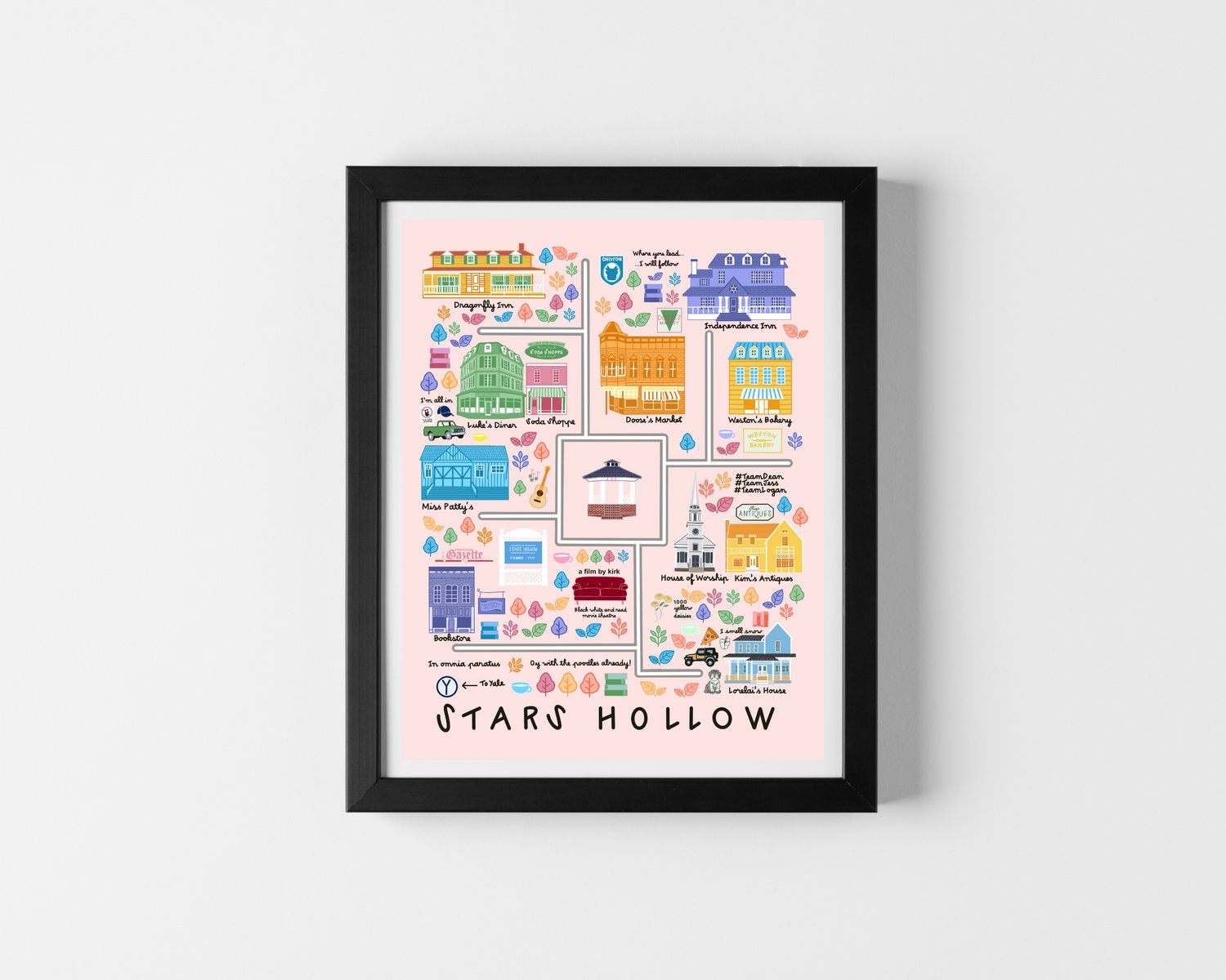 Gilmore Girls Wall Art, Stars Hollow Map Art Print, Luke's Diner ...