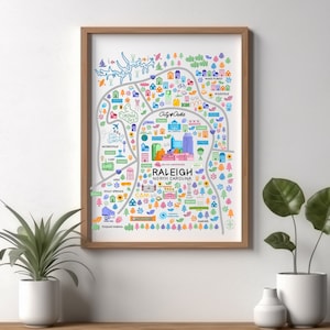Raleigh Illustrated Map Art Print - Vibrant North Carolina Cityscape ...