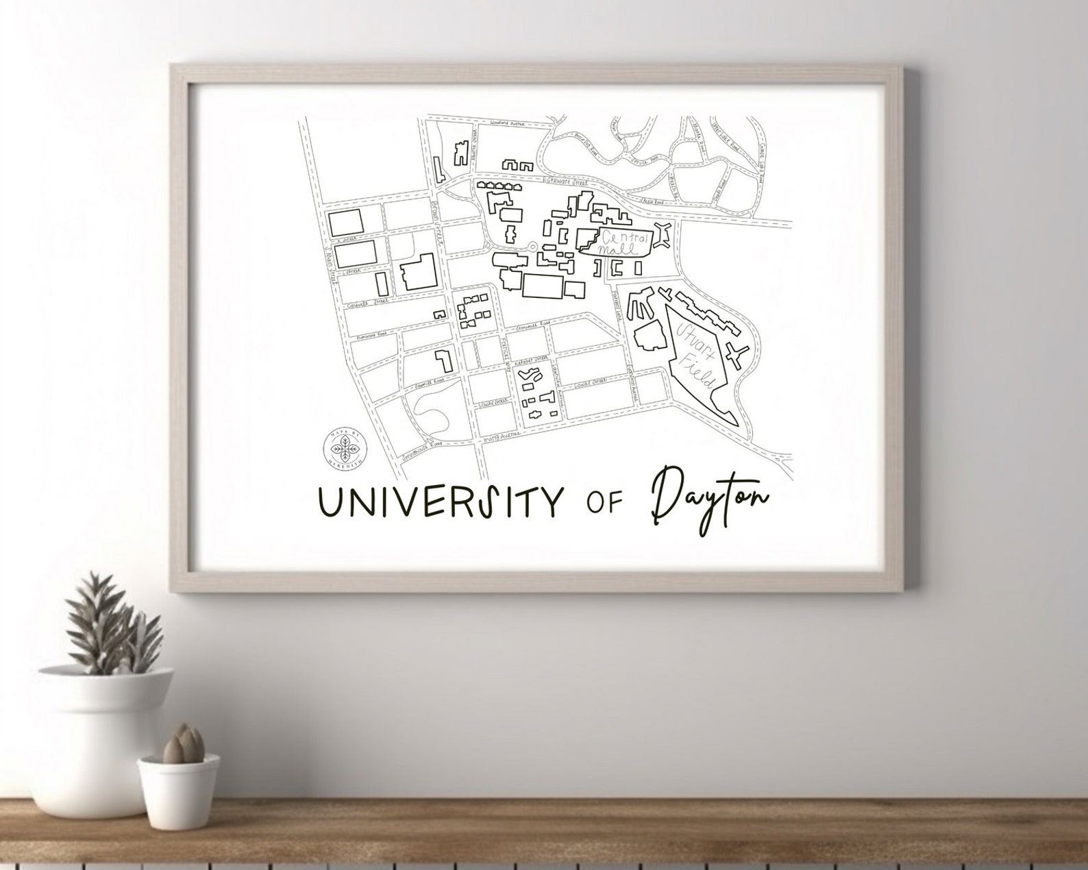 University of Dayton Minimalist Map Print - Modern Wall Art Decor for ...