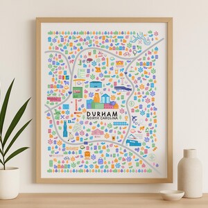 Durham, North Carolina Illustrated Map Art Print – Cityscape Home Decor ...