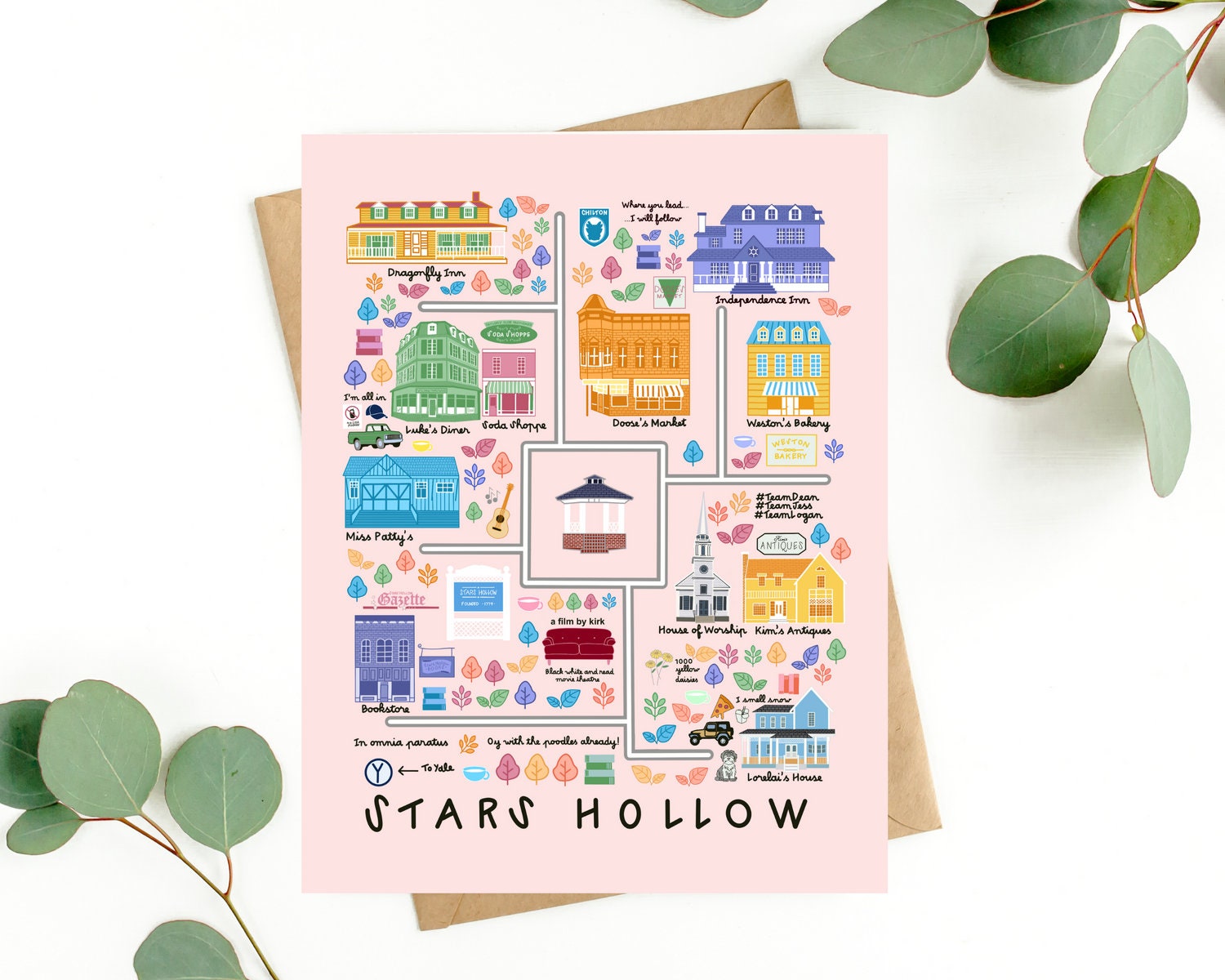 Gilmore Girls Wall Art, Stars Hollow Map Art Print, Luke's Diner ...