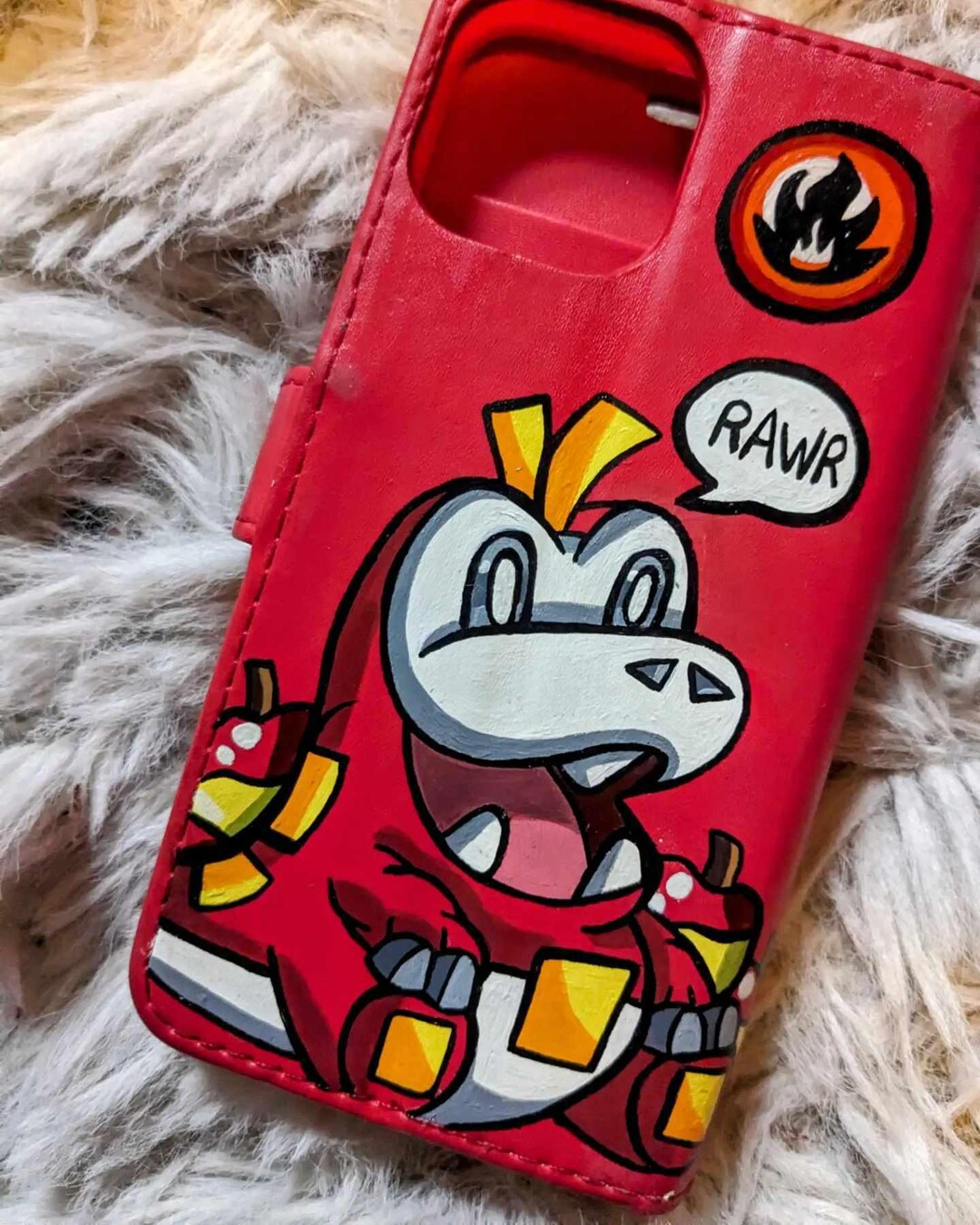 Fuecoco Pokémon Starter, Fire Type, Red Faux Leather Custom Phone Case ...