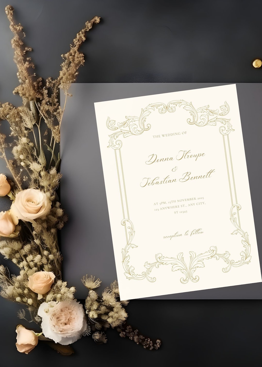 Beige Wedding Invitation Template, Beige Classic Vintage Wedding ...