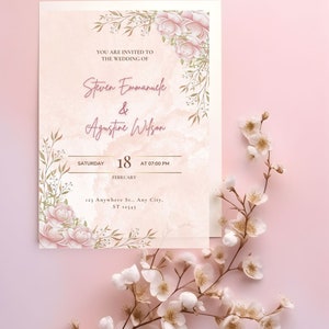 Pink Cream Floral Wedding Invitation Template, Classic Design Wedding ...