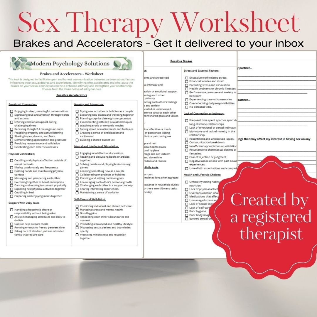 Sex Therapy Worksheet Download - Brakes and Accelerators - Etsy