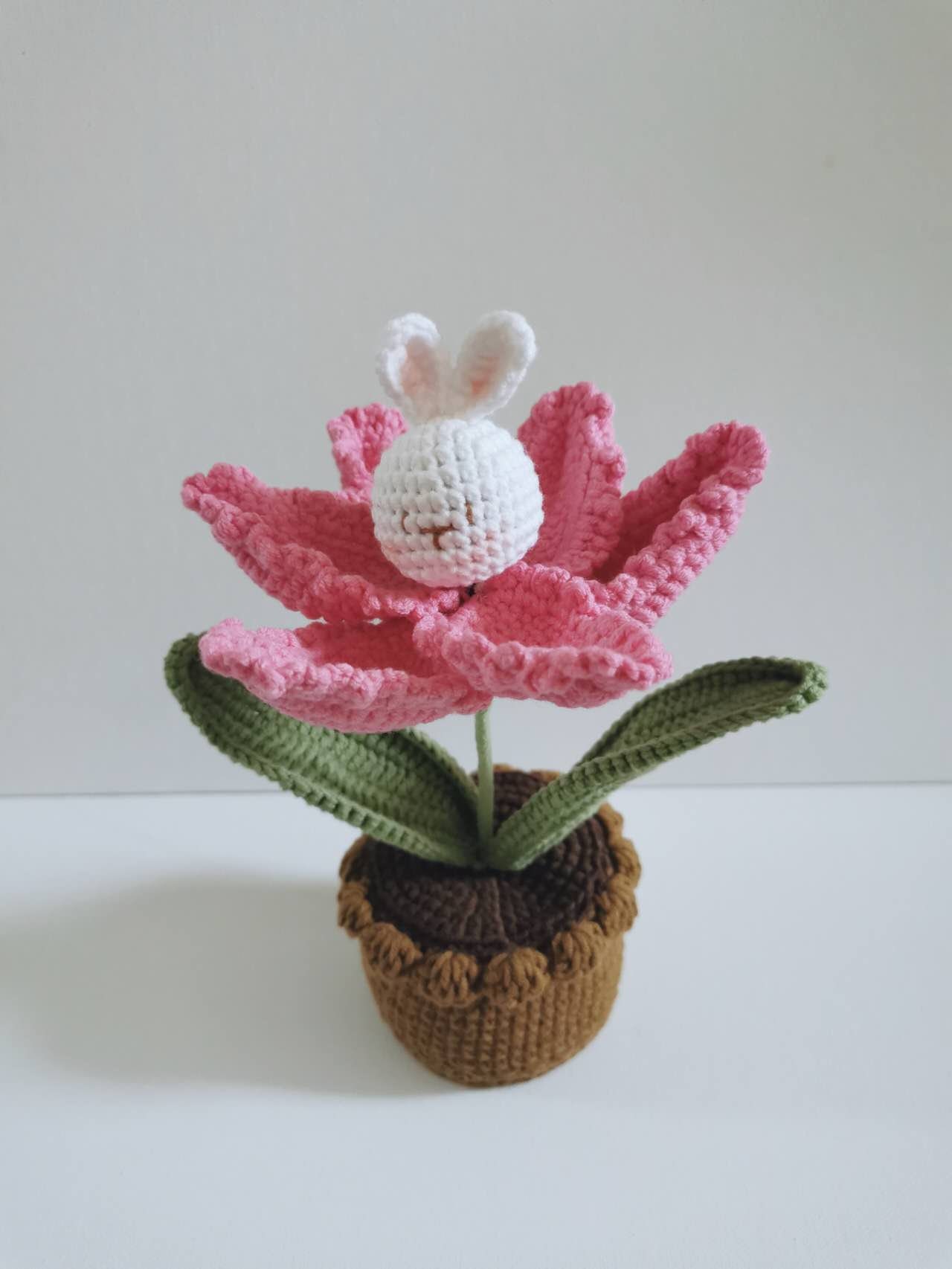 Crochet Bunny in Tulip: Handmade Yarn Flower Pot Decoration - Etsy