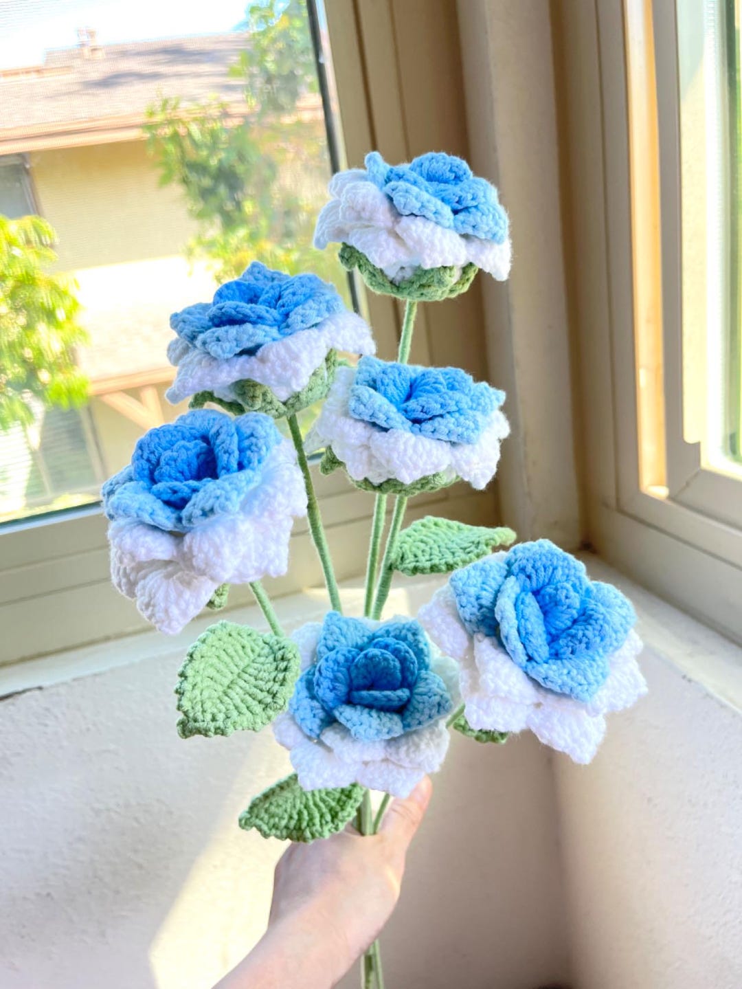 Handmade Blue Crochet Rose Bouquet: Everlasting Yarn Flowers - Etsy