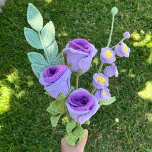 Purple Rose+crochet Flower+crochet Bouquet+birthday Gift+creative Gift ...