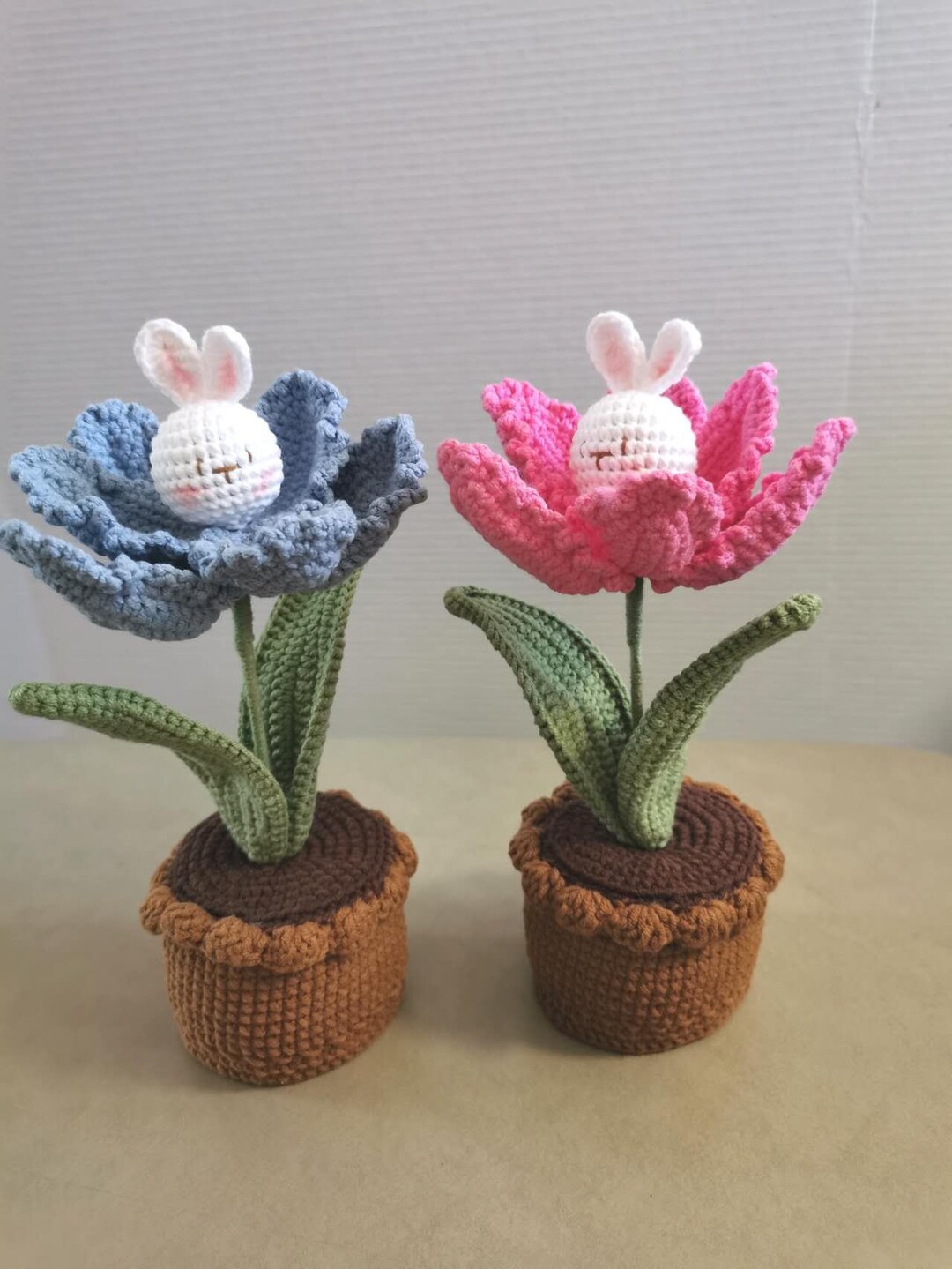 Crochet Bunny in Tulip: Handmade Yarn Flower Pot Decoration - Etsy