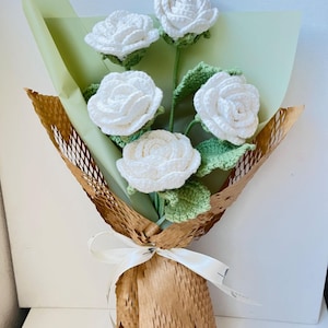 White Rose+crochet Flower+crochet Bouquet+birthday Gift+creative Gift ...