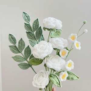 White Rose+crochet Flower+crochet Bouquet+birthday Gift+creative Gift ...