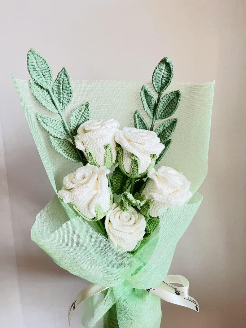 Handmade Crochet White Rose Bouquet: Everlasting Yarn Flowers - Etsy