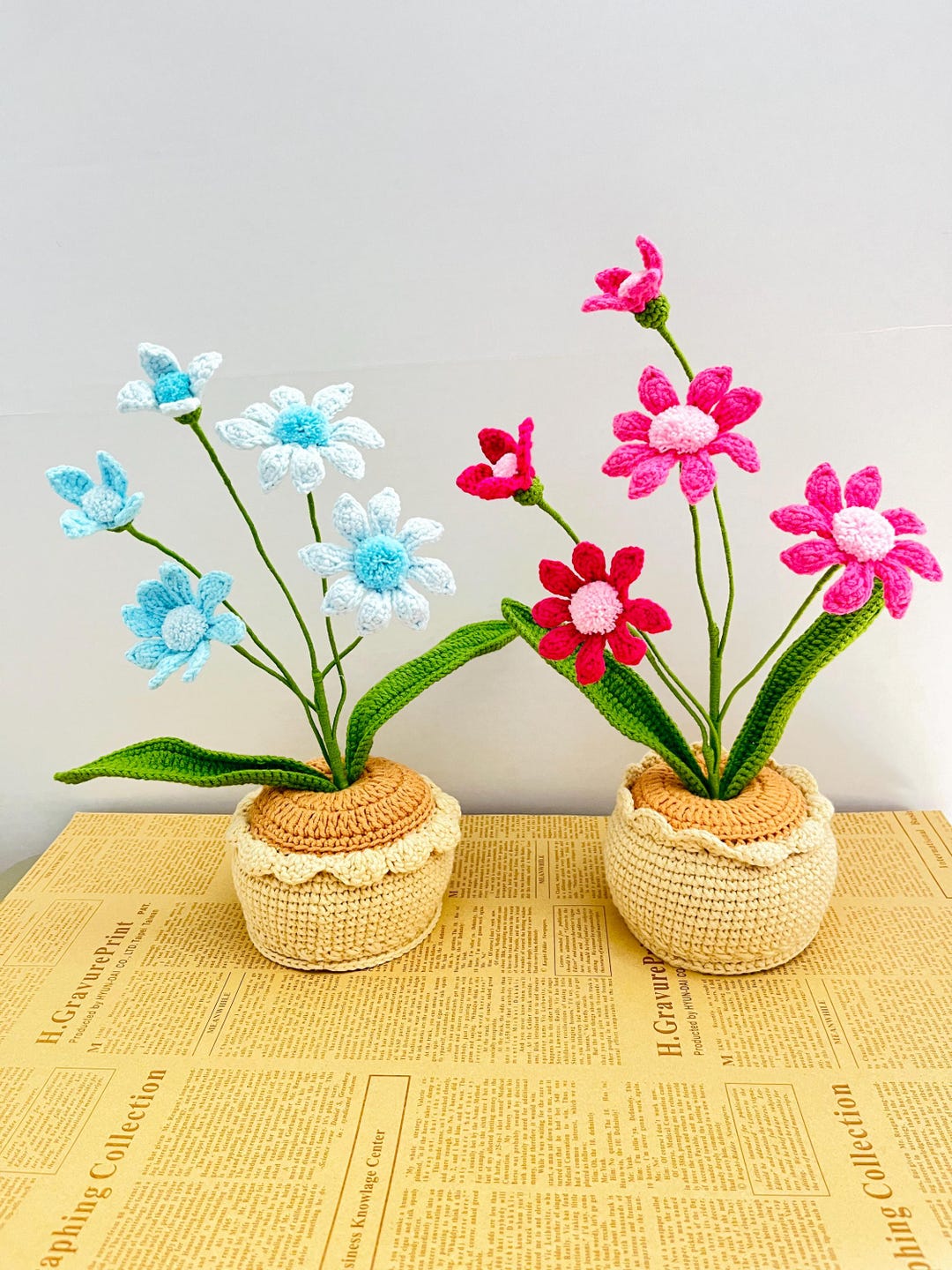 Handmade Crochet Potted Flower: Yarn Home Decor (6.5x11.5 Inches) - Etsy