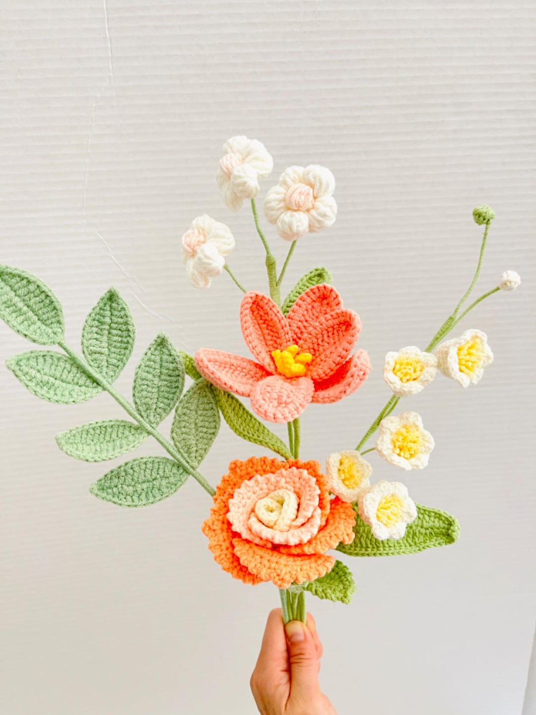 Gradient Pink Rose+crochet Flower+crochet Bouquet+birthday Gift ...