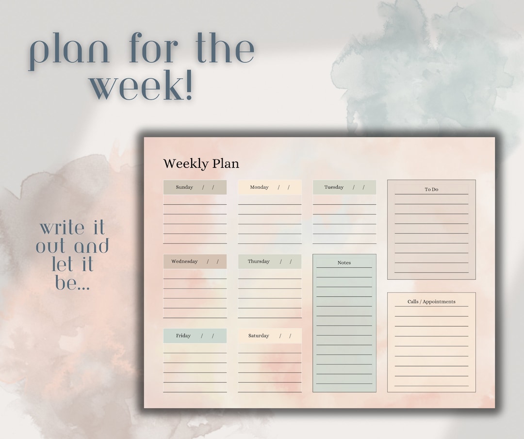 Peachy Weekly Printable Template - Etsy