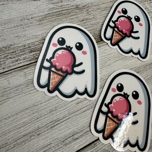 Cute Ghost Eating Ice Cream Stickers | Laptop | Notebook | Scrapbook ...
