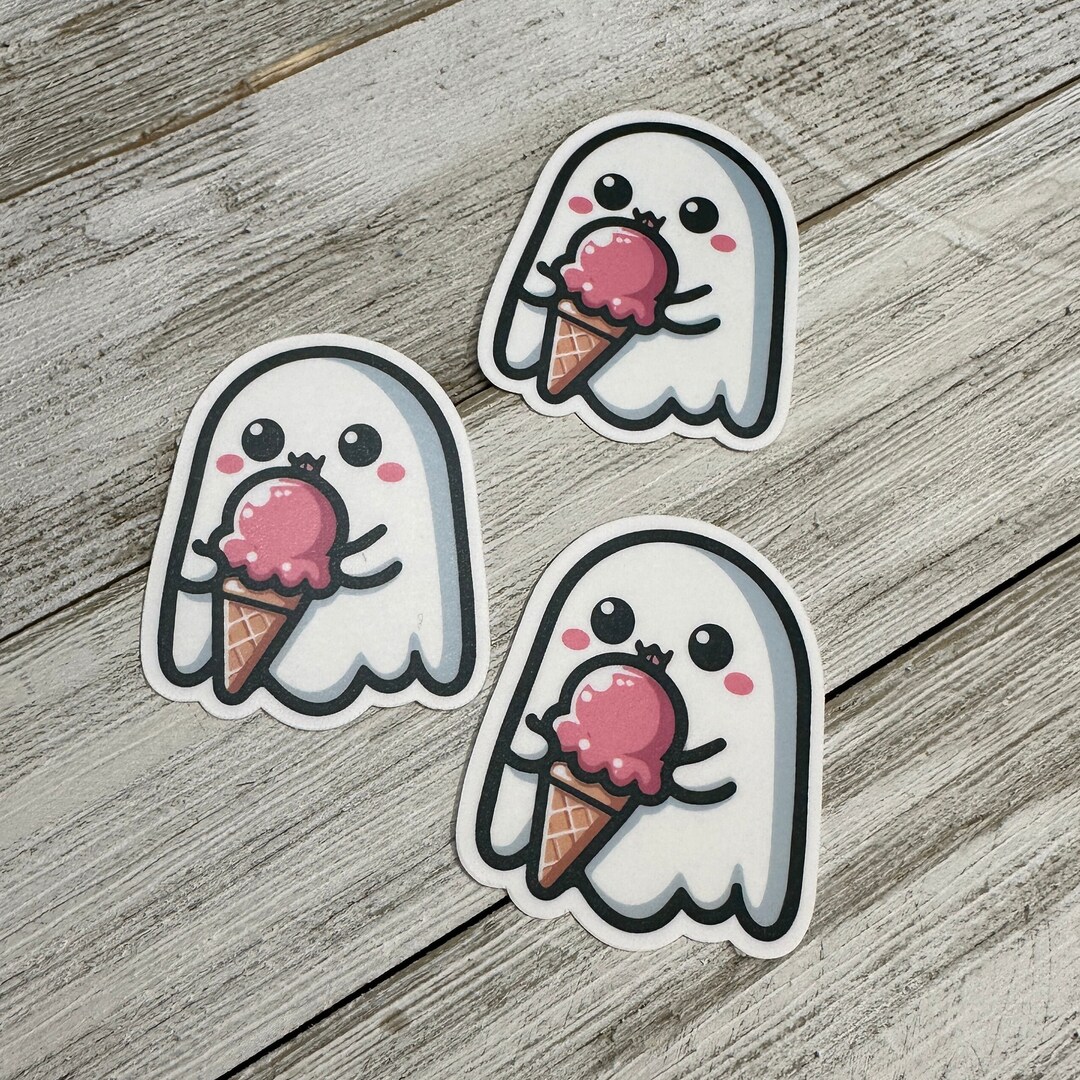 Cute Ghost Eating Ice Cream Stickers | Laptop | Notebook | Scrapbook ...