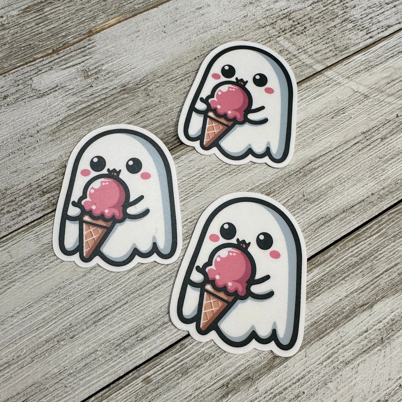 Cute Ghost Eating Ice Cream Stickers | Laptop | Notebook | Scrapbook ...