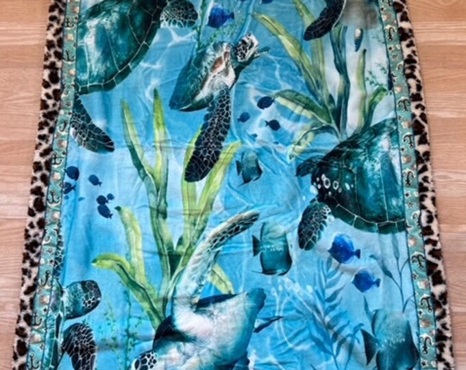 Colorful Hawaiian Ocean and Sea Turtles Chenille and Fleece Blanket ...
