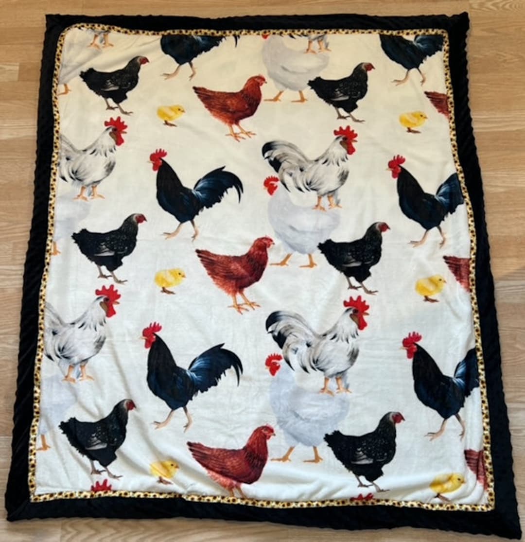 Handmade Hen and Chicken Fleece Blanket With Cow Print on Backside ...