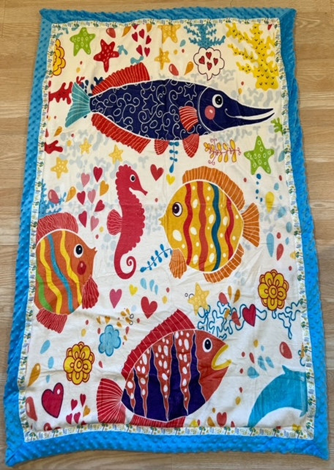 Colorful Cute Fish Themed Chenille and Fleece Blanket - Etsy