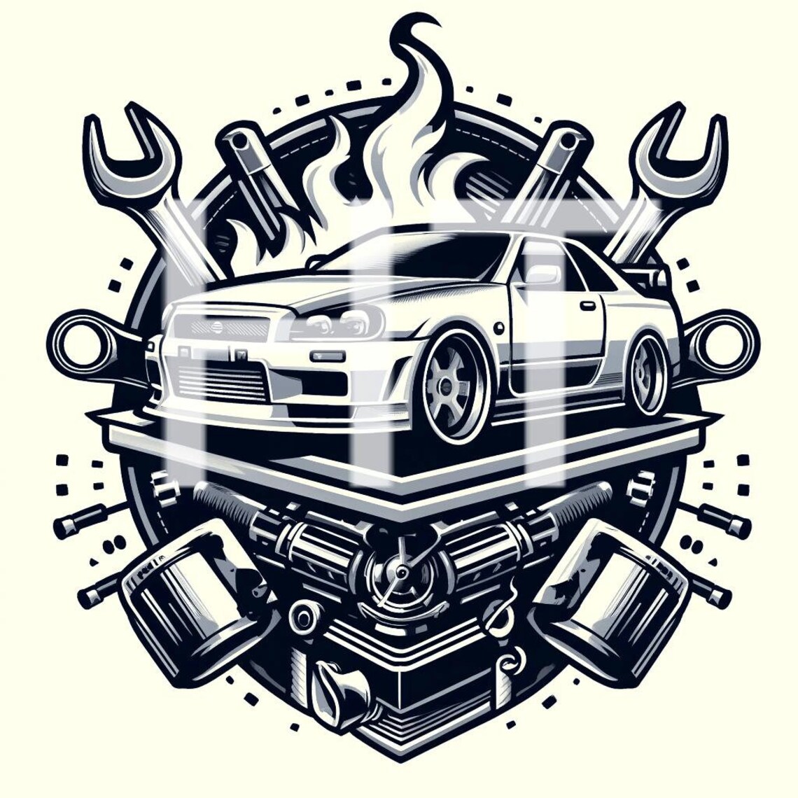 Mechanic Logo Repair Shop SVG Skyline R34 - Commercial Use Vector ...