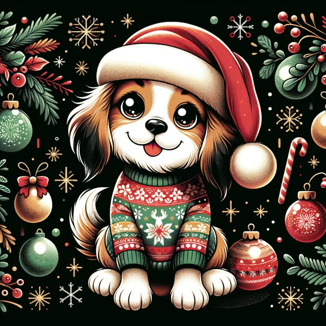 Jolly Holiday Pup in Festive Attire Charming Christmas Dog - Etsy