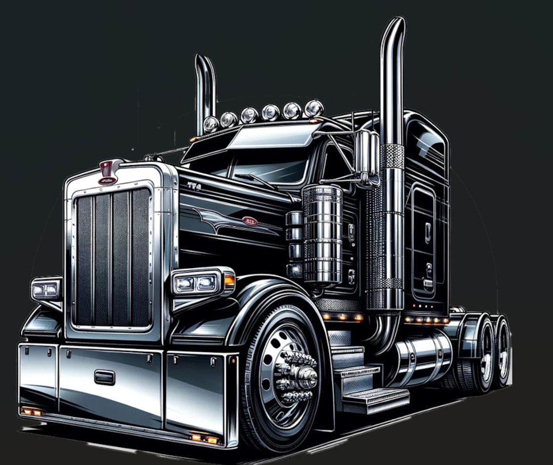 Black Peterbilt Semi-truck SVG - Commercial Use Vector - Digital ...