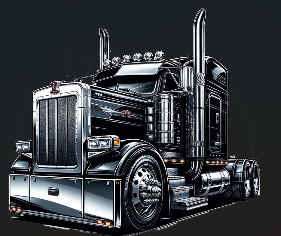 Black Peterbilt Semi-truck SVG – Commercial Trucking Clipart (digital ...