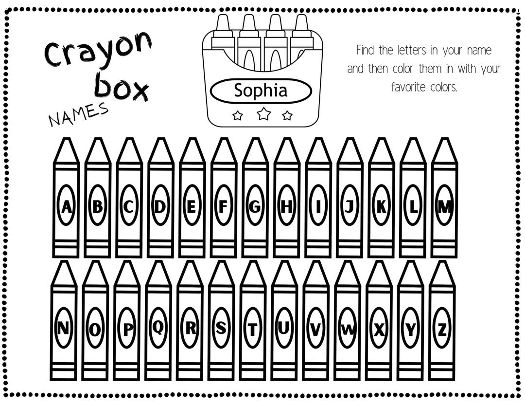 Name Coloring Worksheet: Crayon Box Alphabet Activity (printable PDF ...