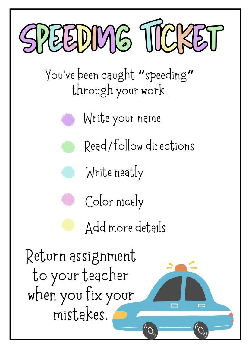 Classroom Speeding Ticket - Etsy
