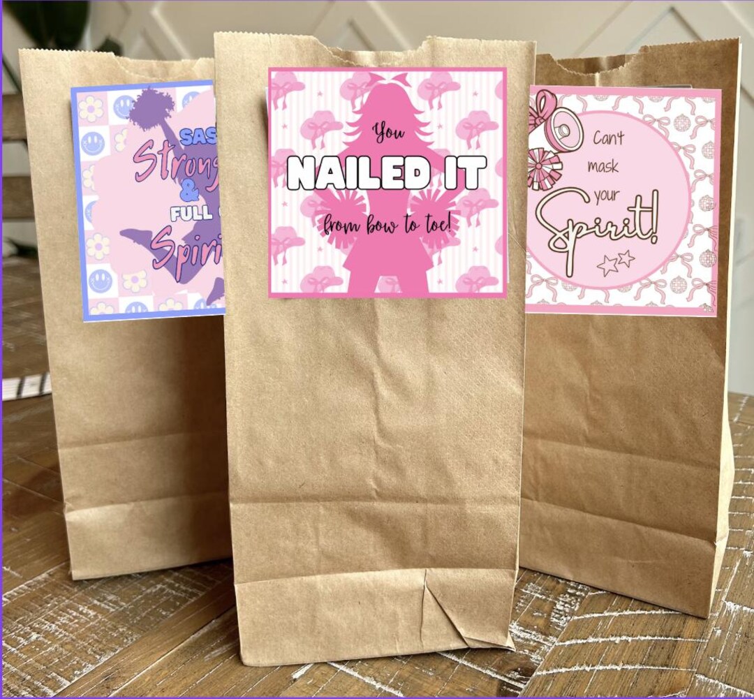 Cheerleader Snack Bag Labels: Printable Cheer Squad Treat Tags (PDF ...