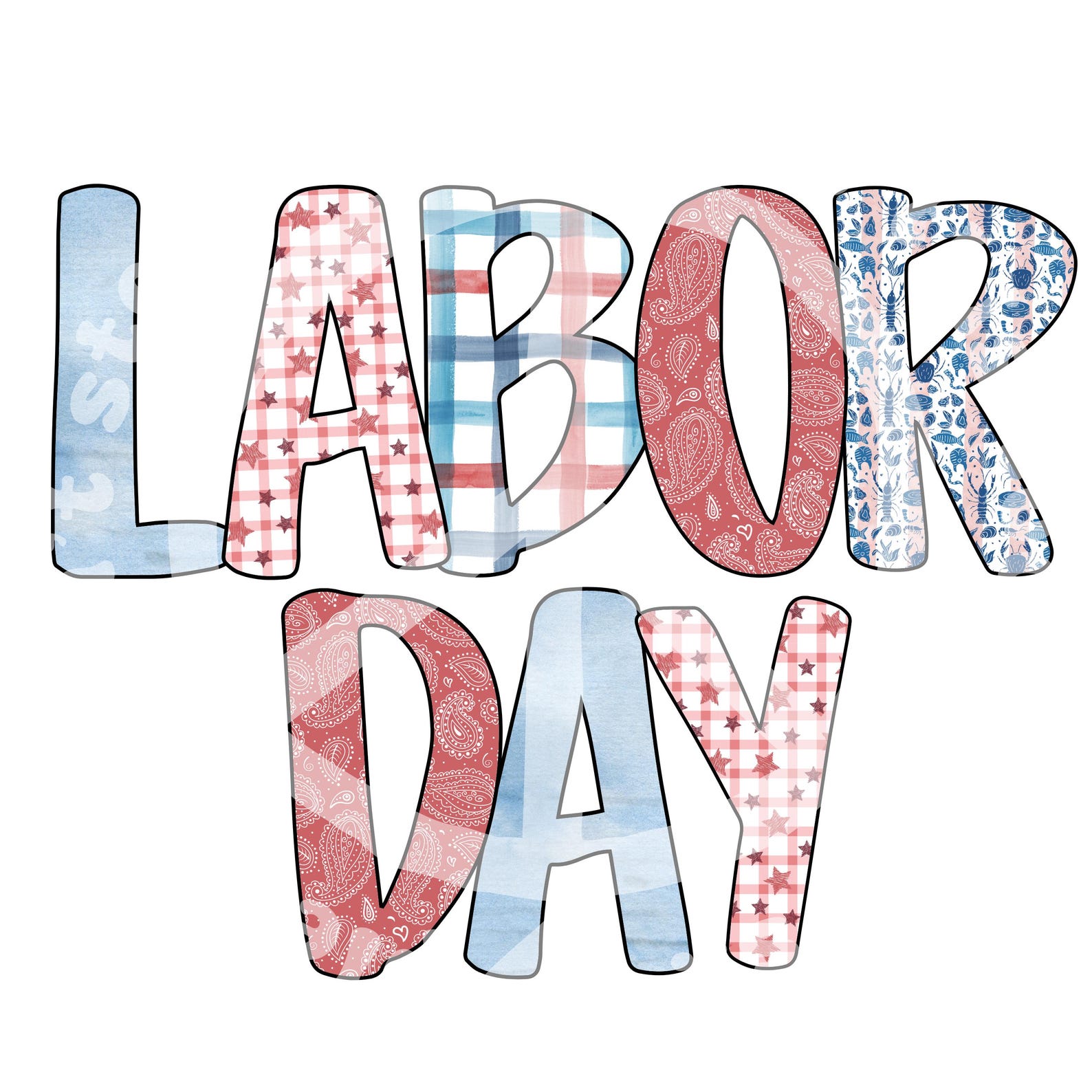 Labor Day Bubbly Letters PNG: Red White Blue Clipart (digital Download ...
