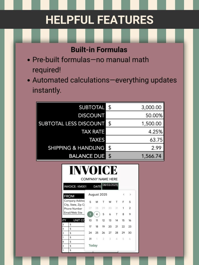 Invoice Template | Google Sheets Digital Download | Editable Business ...