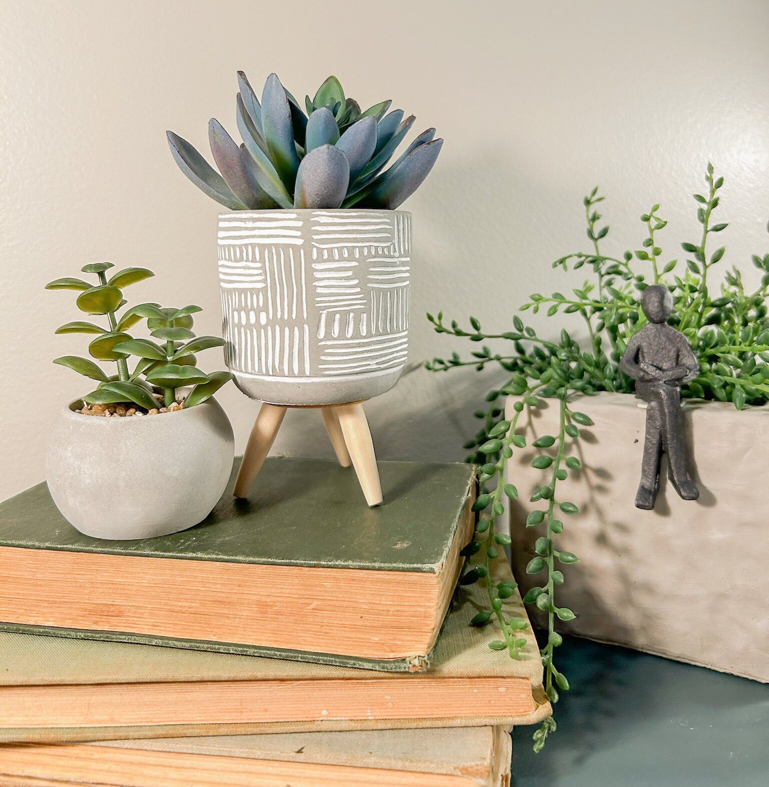 MINI Carved Cement Tripod Plant Pot - Etsy