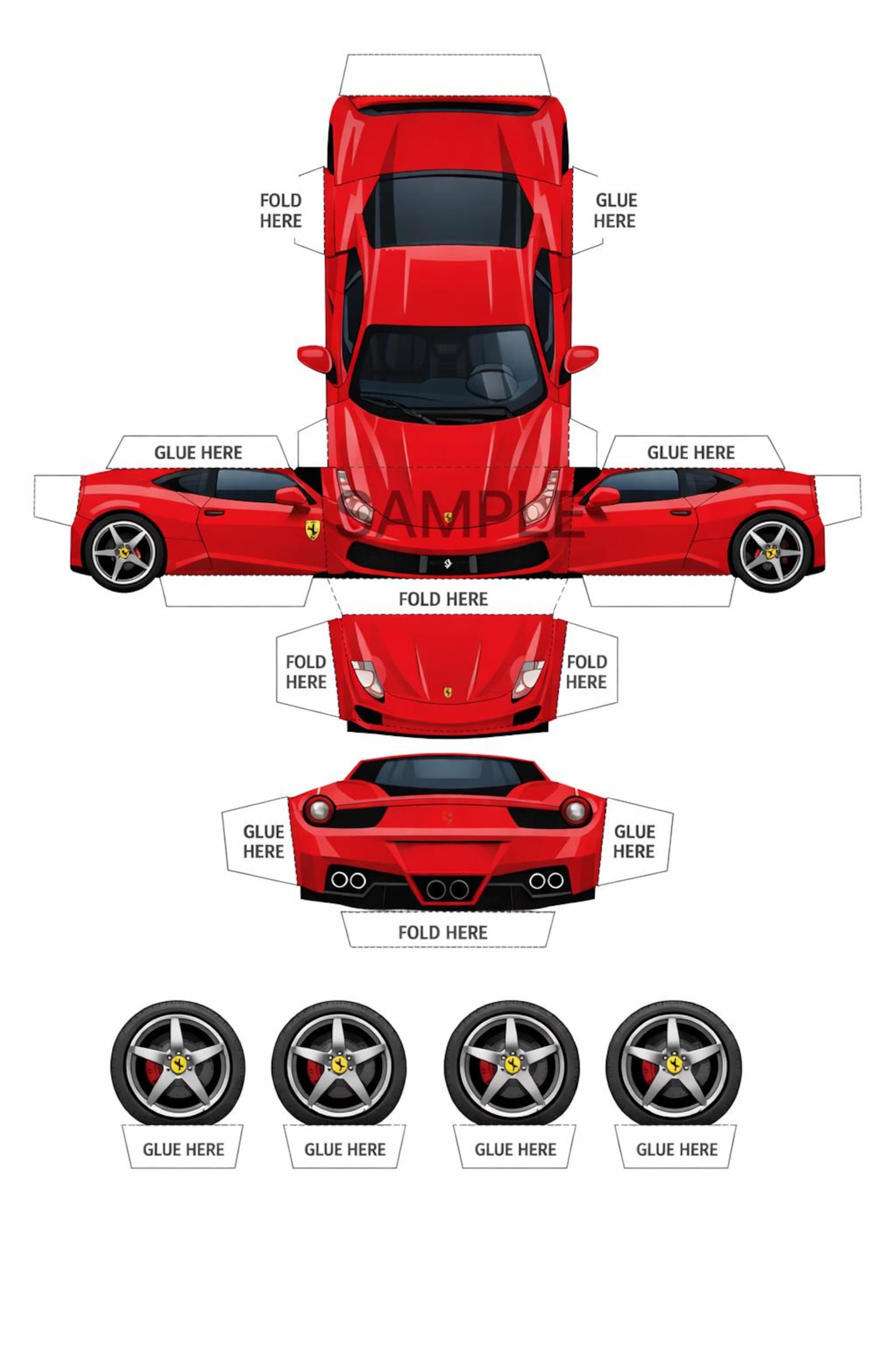 Printable Papercraft Supercar – Red Sports Car (DIY Fold & Glue Model ...