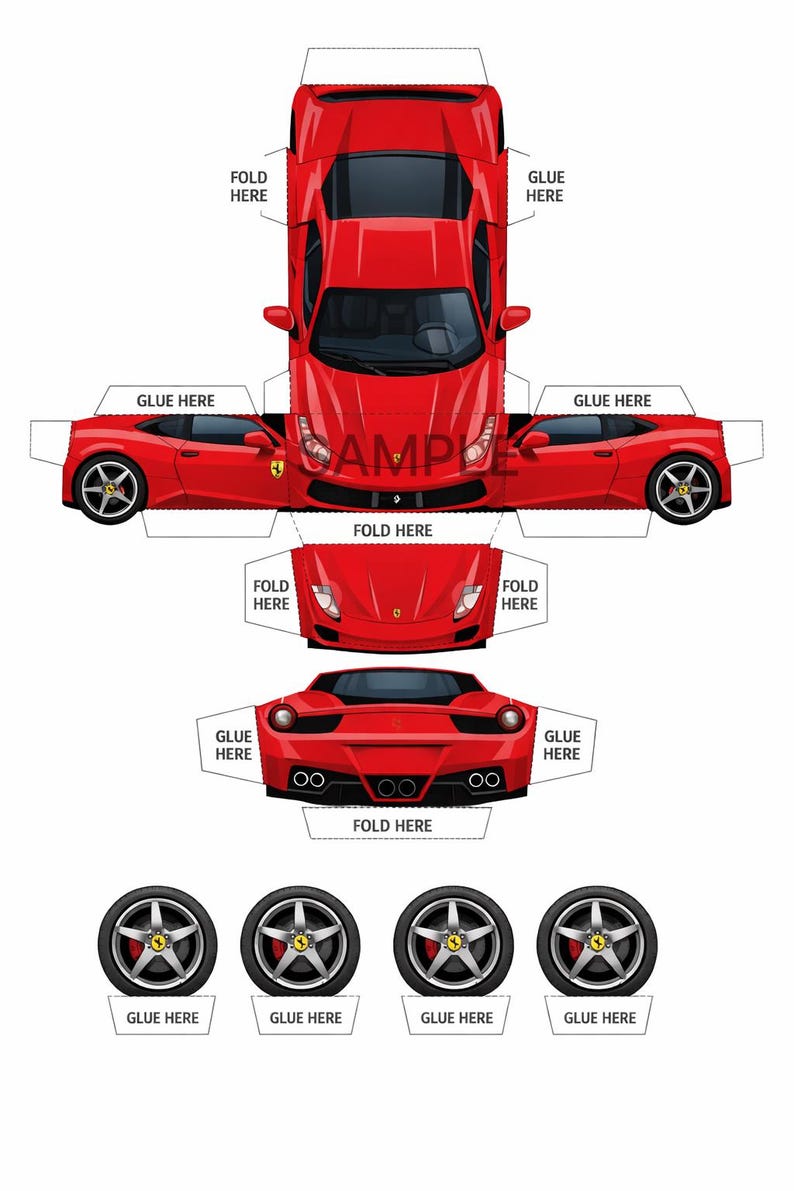 Printable Papercraft Supercar – Red Sports Car (DIY Fold & Glue Model ...