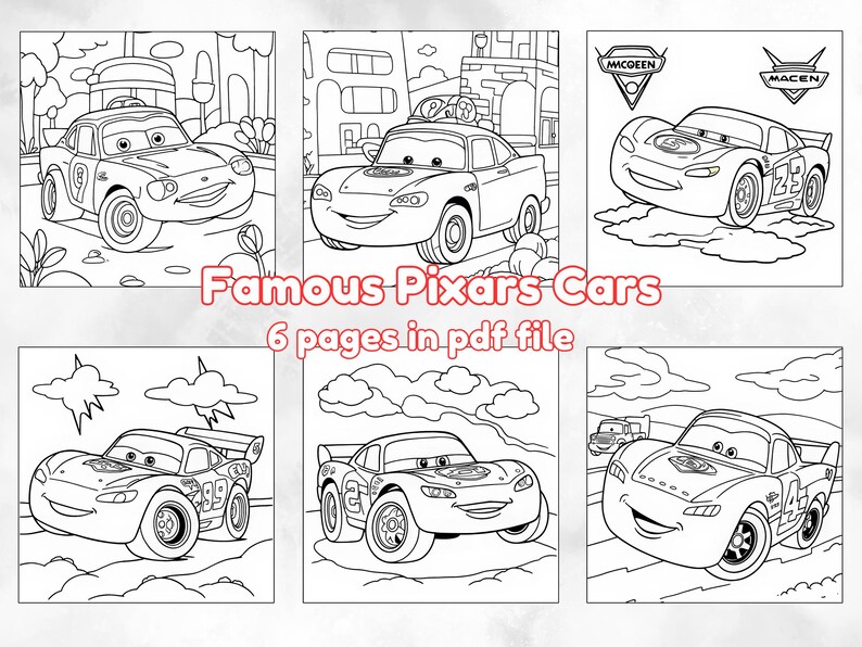 Animated Race Car Coloring Book – 6 Printable Pages (digital PDF) - Etsy