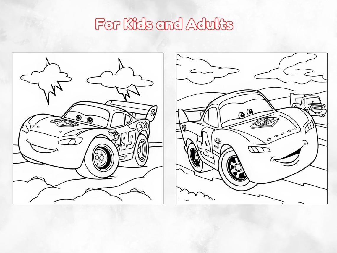 Animated Race Car Coloring Book – 6 Printable Pages (digital PDF) - Etsy