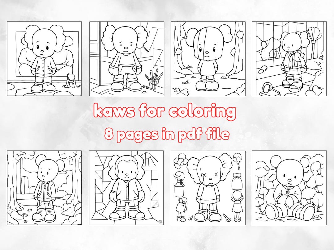 KAWS Coloring Pages – 8 Printable Digital Downloads | Kaws-inspired Art ...