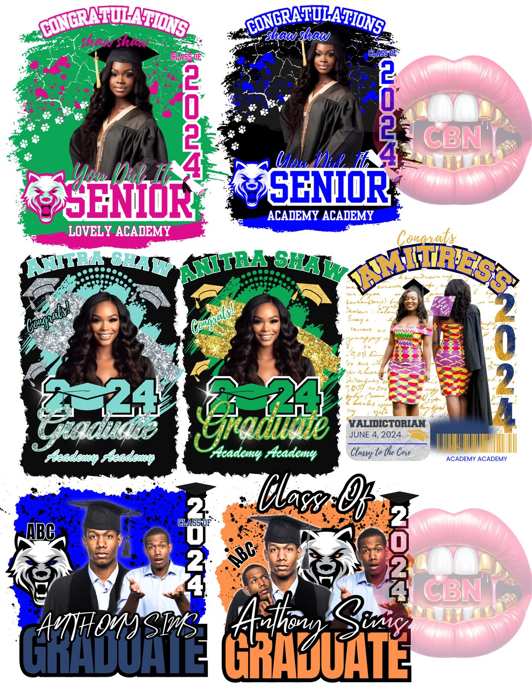 Graduation Png Bundle of 7 Canva Fully Editable - Etsy